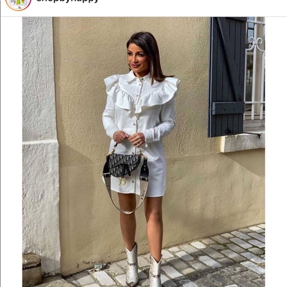 Zara | Dresses | Zara White Ruffle Mini Denim Dress | Poshmark